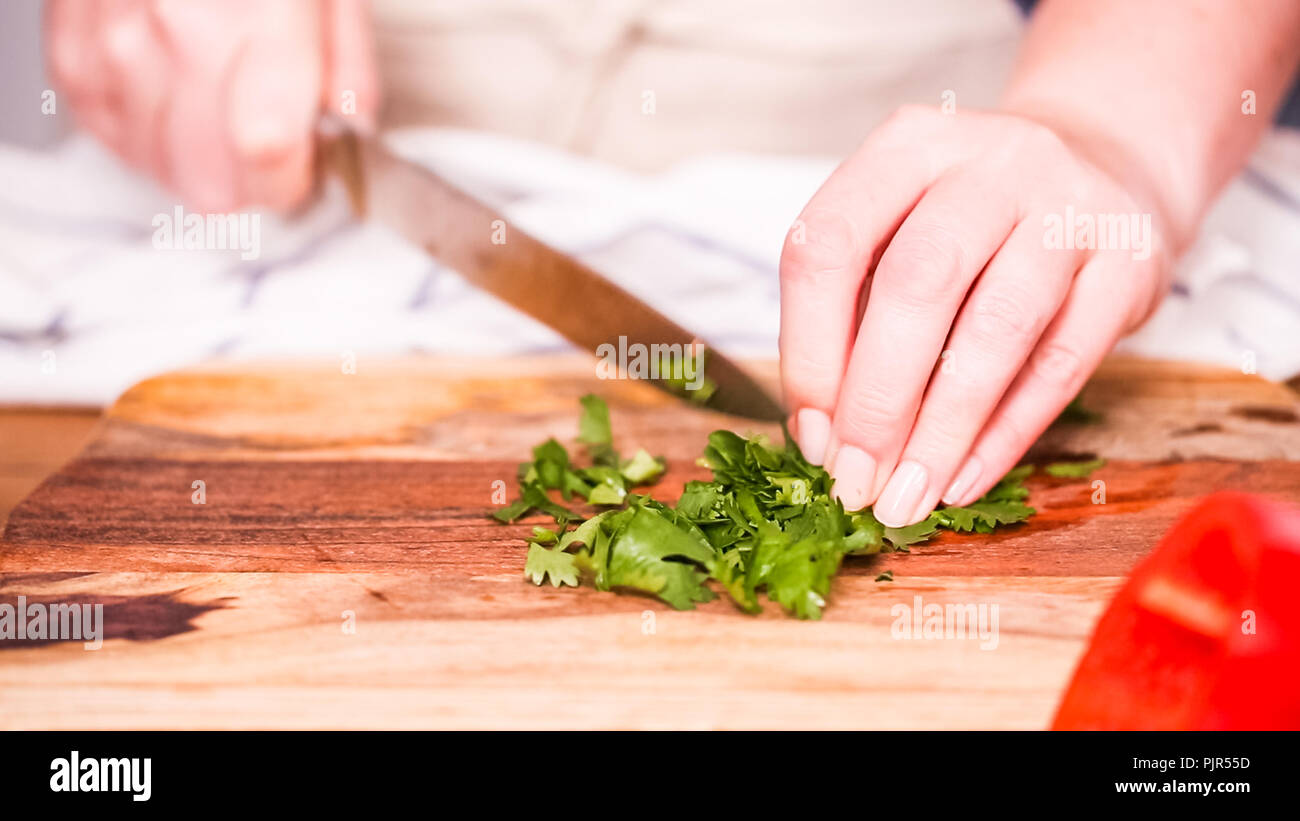 Step by step. Cutting vegetables to make filling for empanadas Stock ...