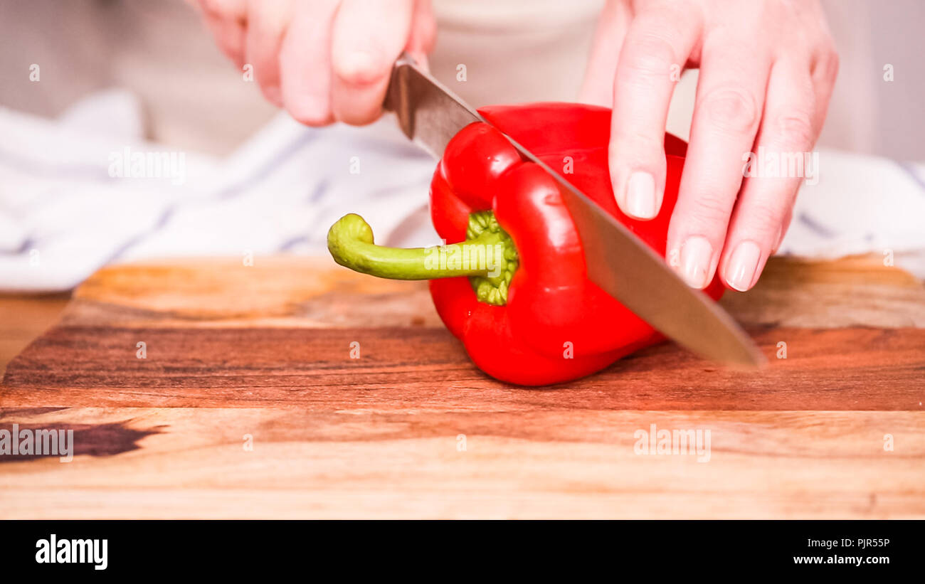 Step by step. Cutting vegetables to make filling for empanadas Stock ...