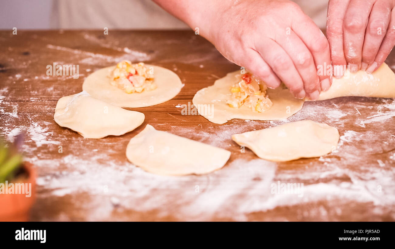 Step by step. Making home made empanadas with different fillings Stock ...
