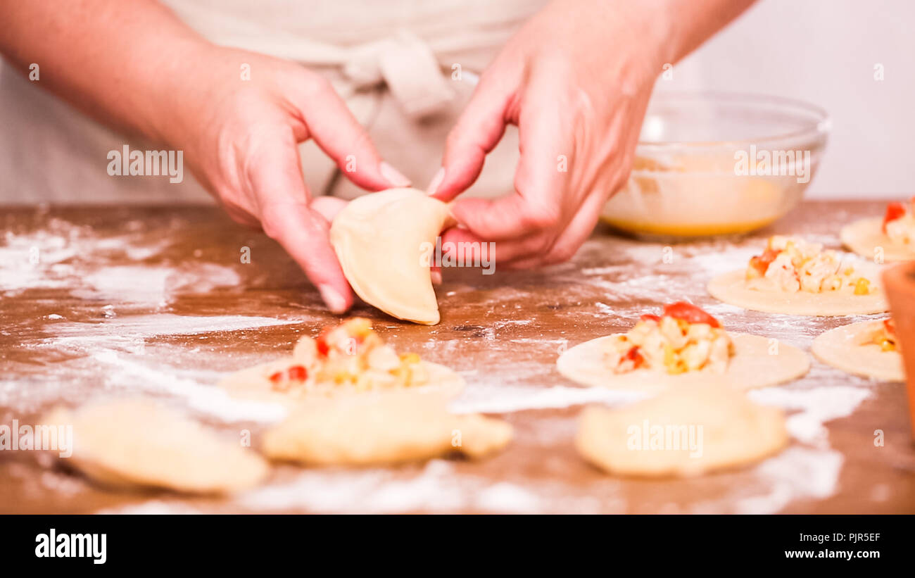 Step by step. Making home made empanadas with different fillings Stock ...