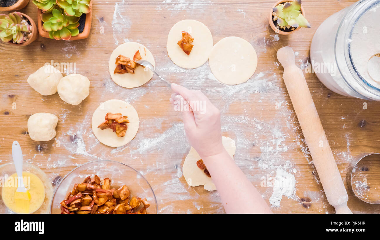 Step by step. Making home made empanadas with sweet filling Stock Photo ...
