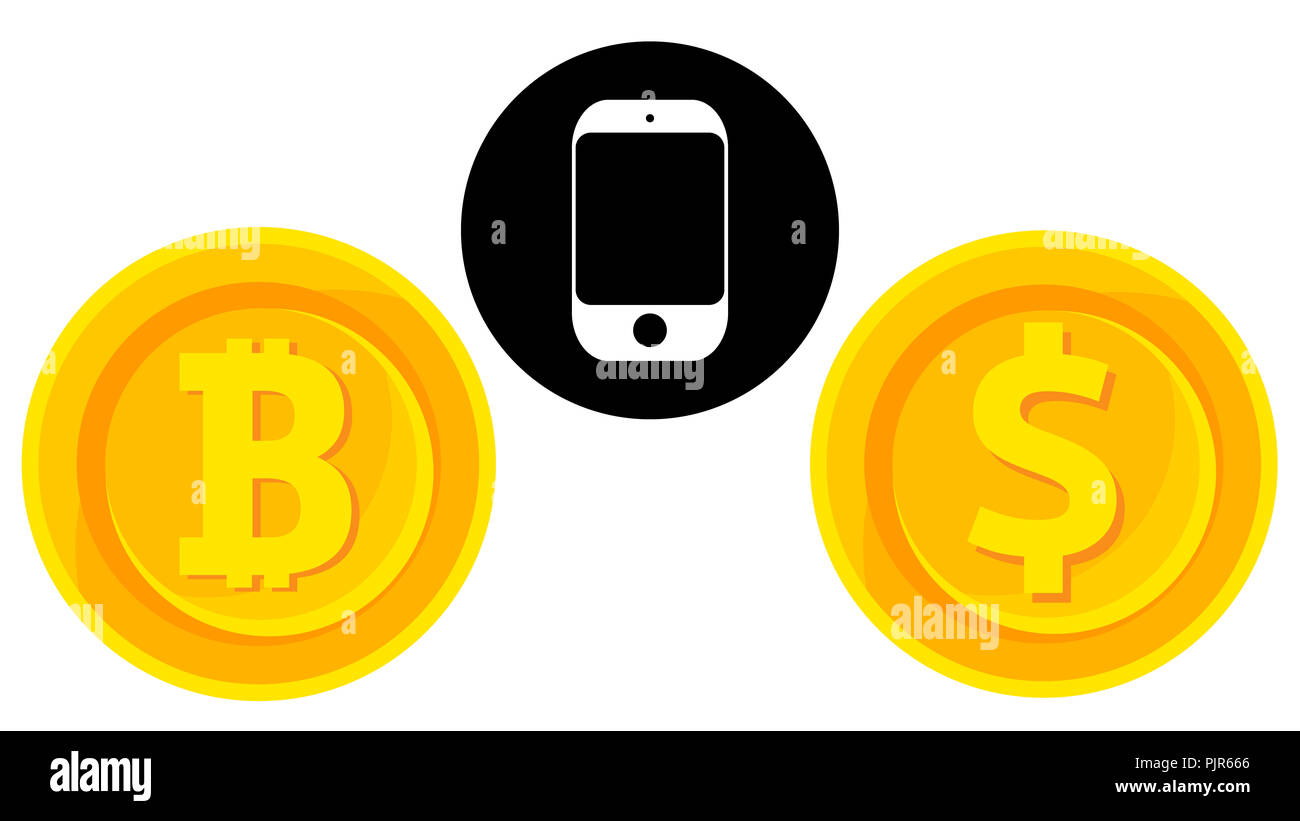 Bitcoin and dollar with phone icon Stock Photo - Alamy