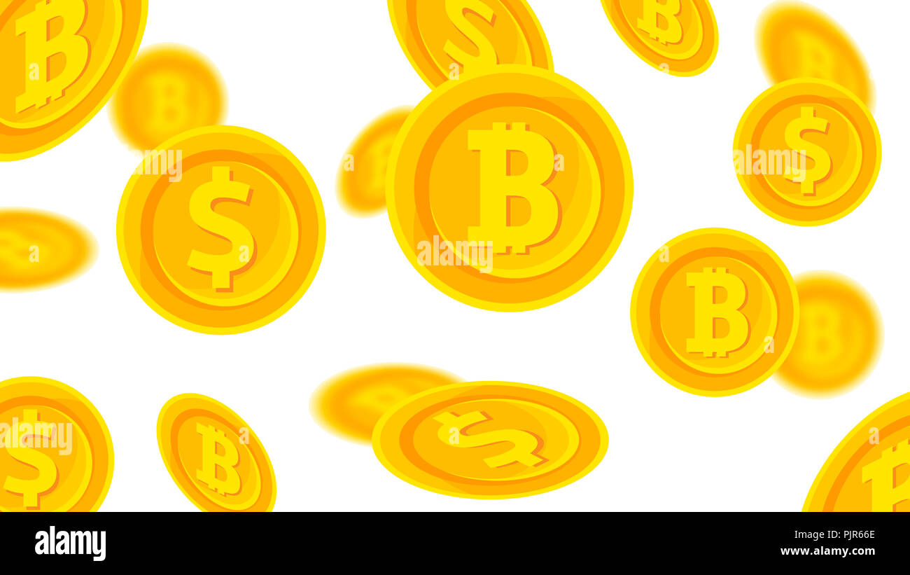 Background with falling gold bitcoins and dollars. Money pattern. money ...