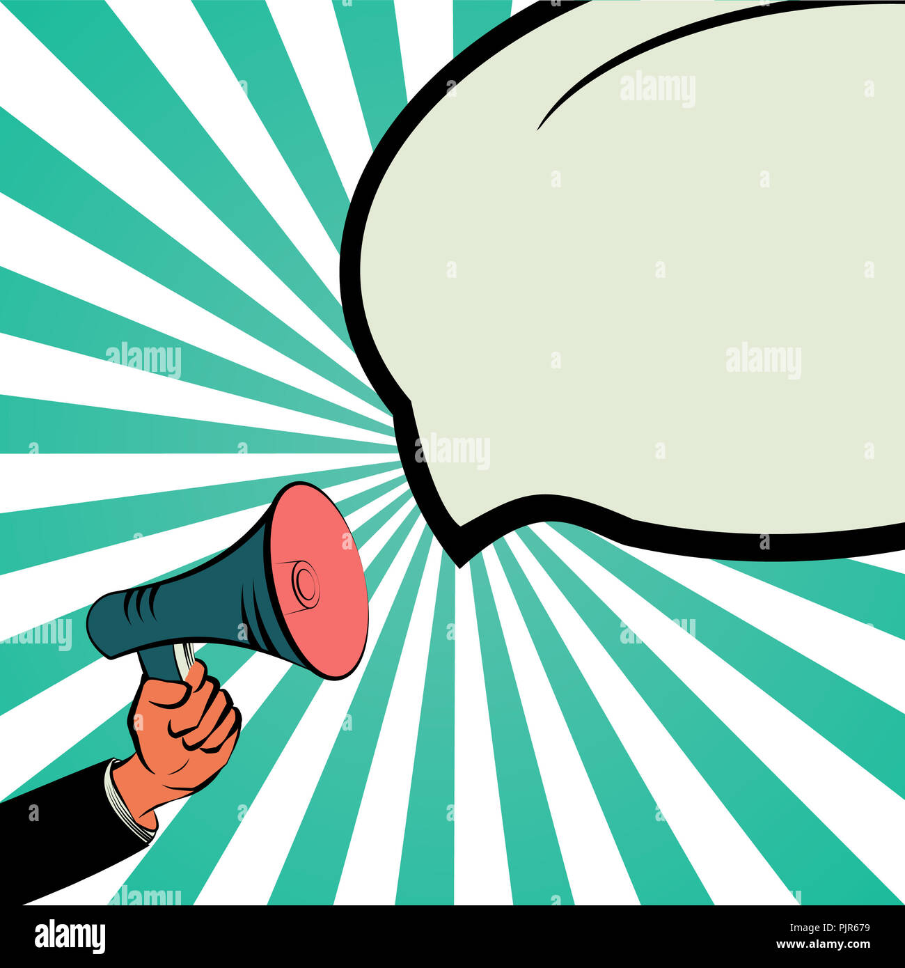 Slogan idea. Hand with a megaphone Stock Photo - Alamy