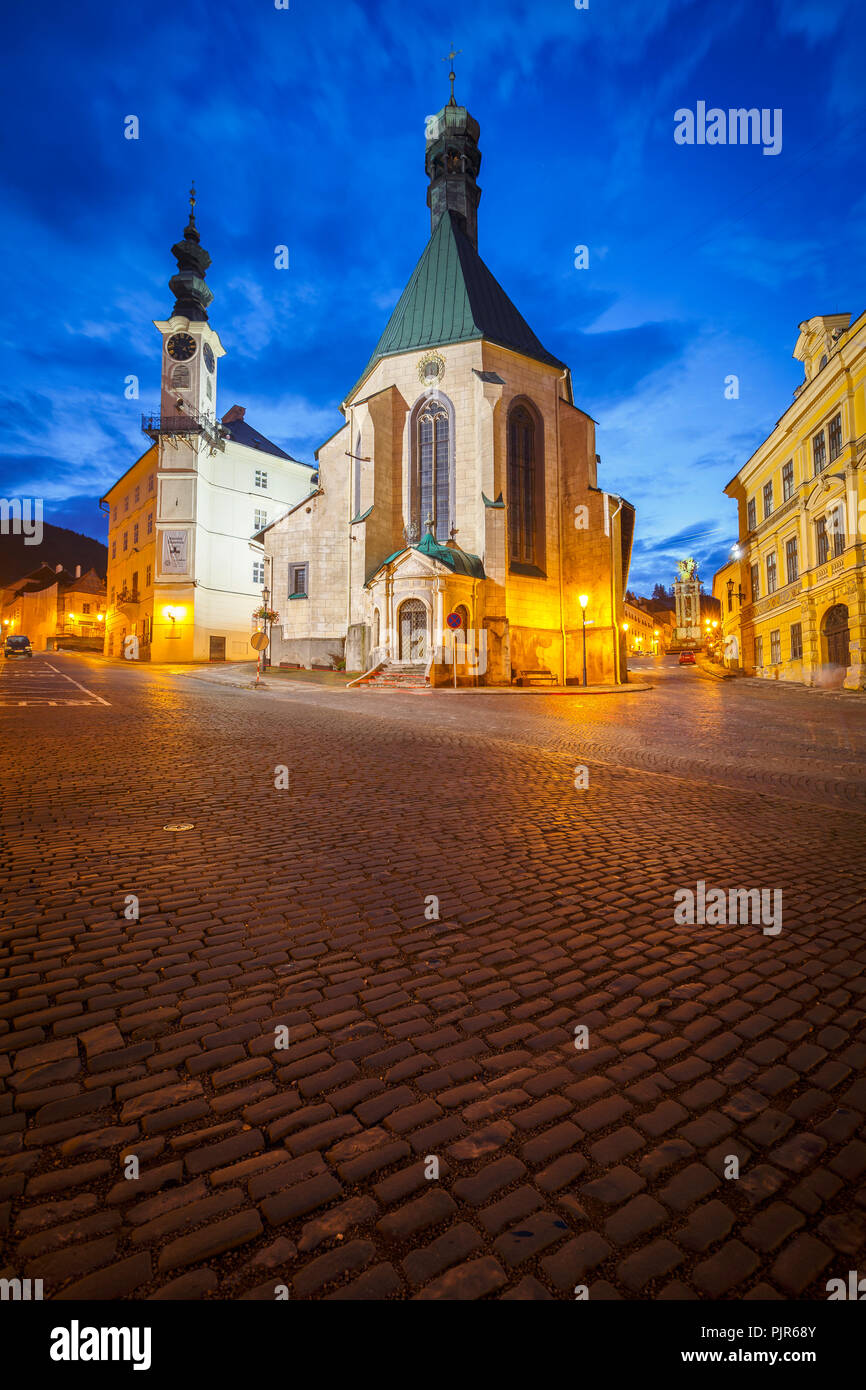 Banska Stiavnica, Slovakia - July 22, 2018: Main street in the old town ...