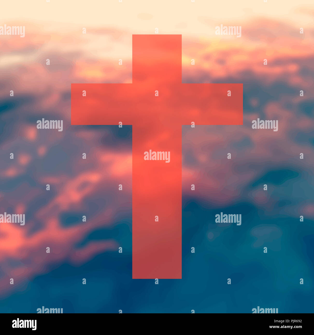 Cross on red sky illustration Stock Photo - Alamy