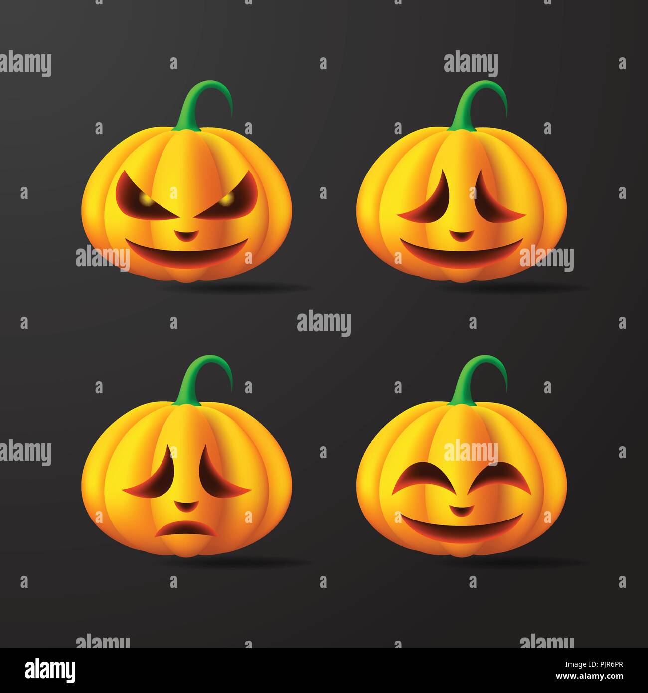 Halloween Pumpkins with different facial expressions Illustration ...