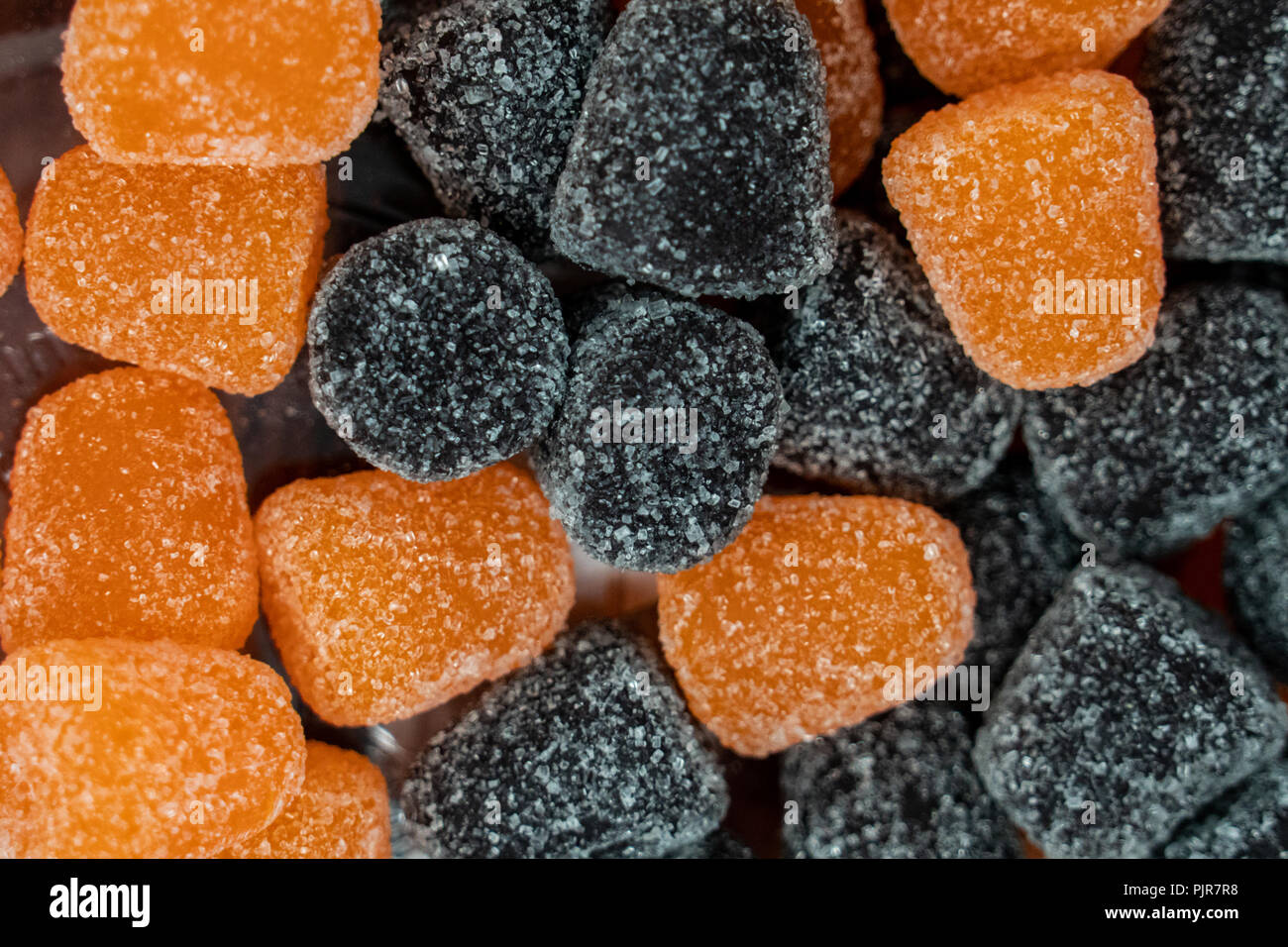 Close Up Macro View Of Orange And Black Halloween Candy Spice Drops Also Known As Gum Drops