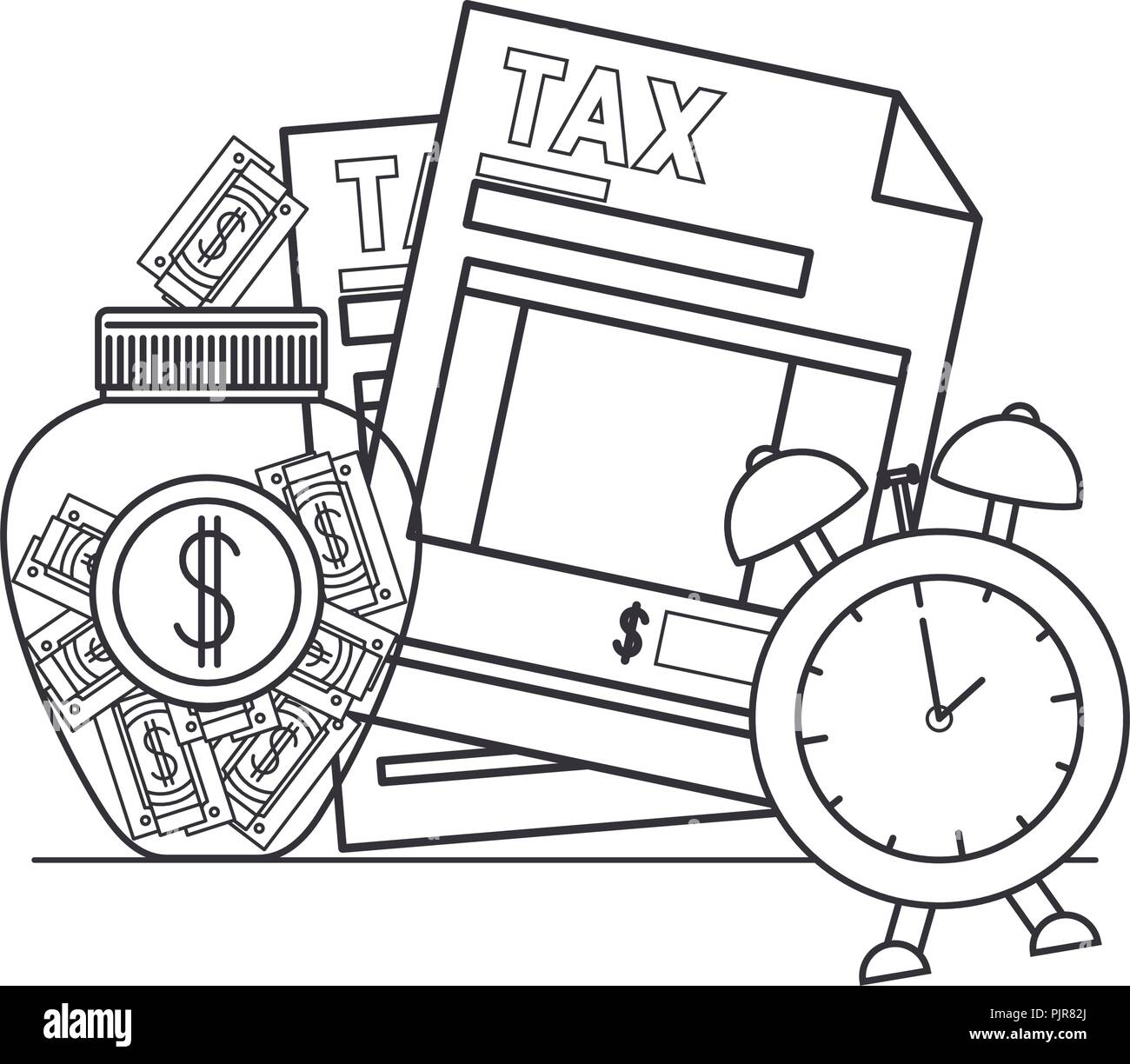 tax document with money and alarm clock Stock Vector Image & Art - Alamy