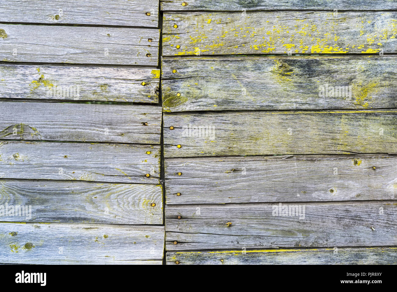 old cracked grey wooden boards with peeling paint yellow Stock Photo ...