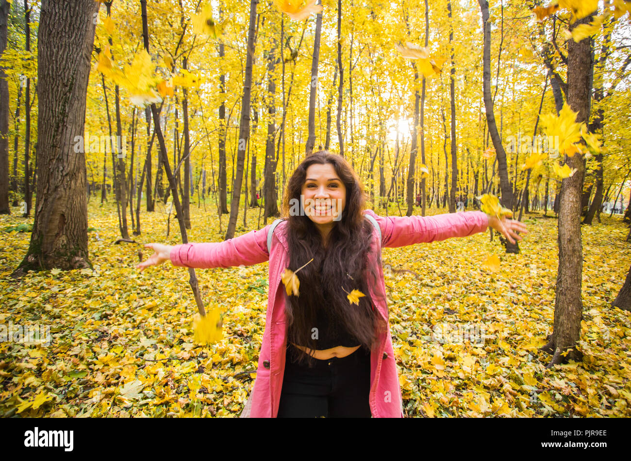 People, season and emotion concept - young pretty smiling woman have ...