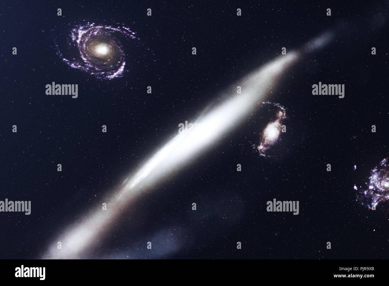 3D illustration galaxy in deep space. Spiral galaxy consisting of star ...