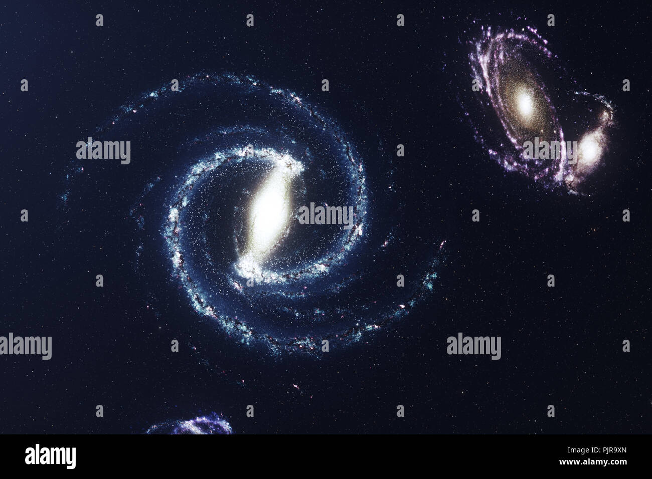 3D illustration galaxy in deep space. Spiral galaxy consisting of star ...