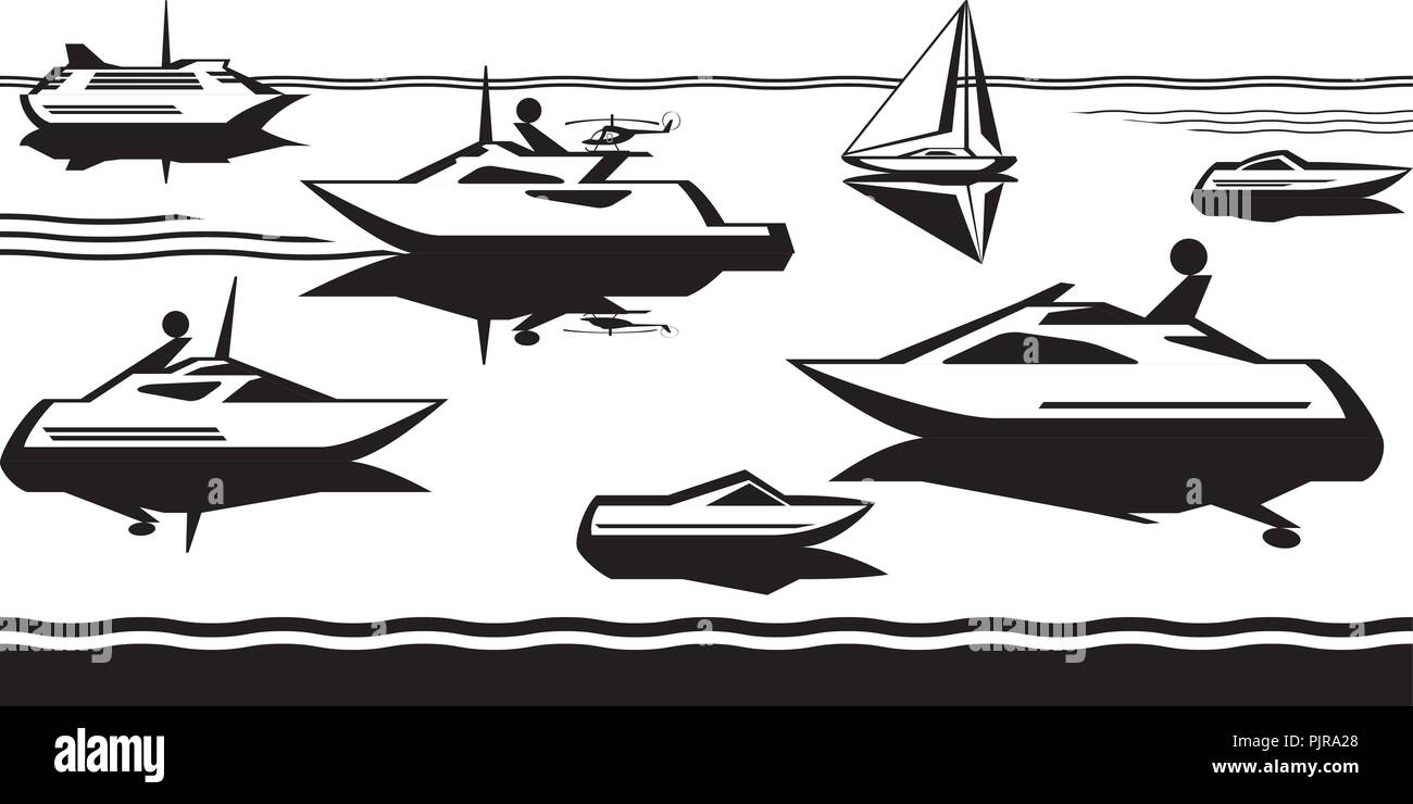 Passenger ships and yachts in the sea - vector illustration Stock ...