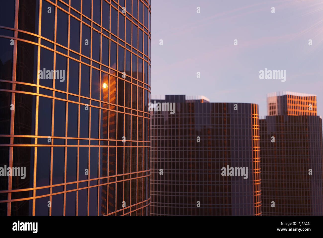 3D Illustration Skyscrapers from a low angle view. Architecture glass ...