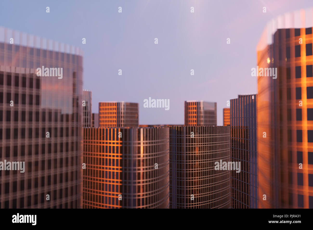3D Illustration Skyscrapers from a low angle view. Architecture glass ...