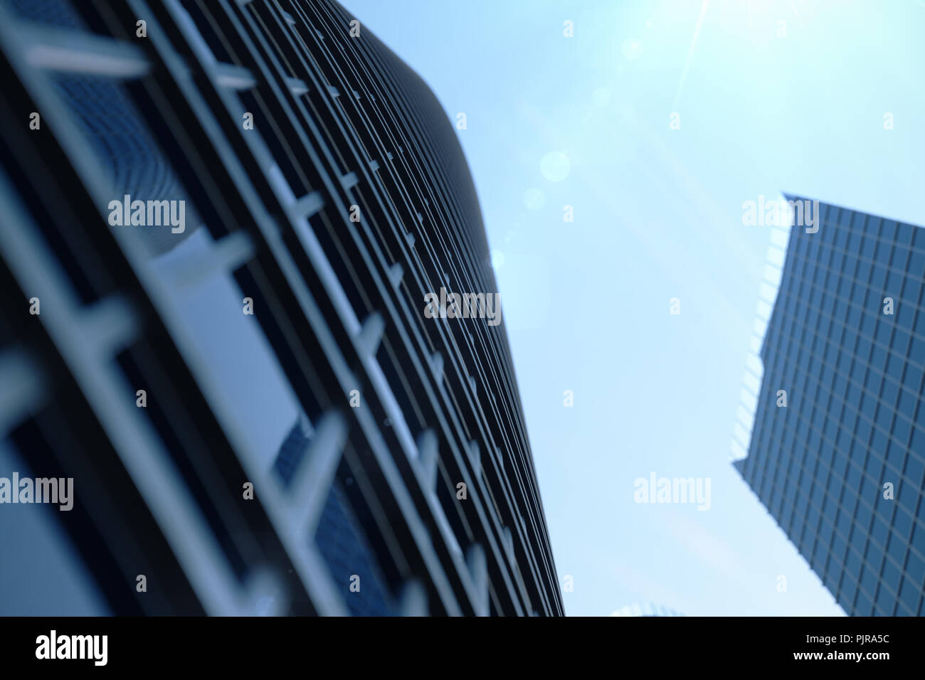 3D illustration Low angle view of skyscrapers. Skyscrapers at in day ...