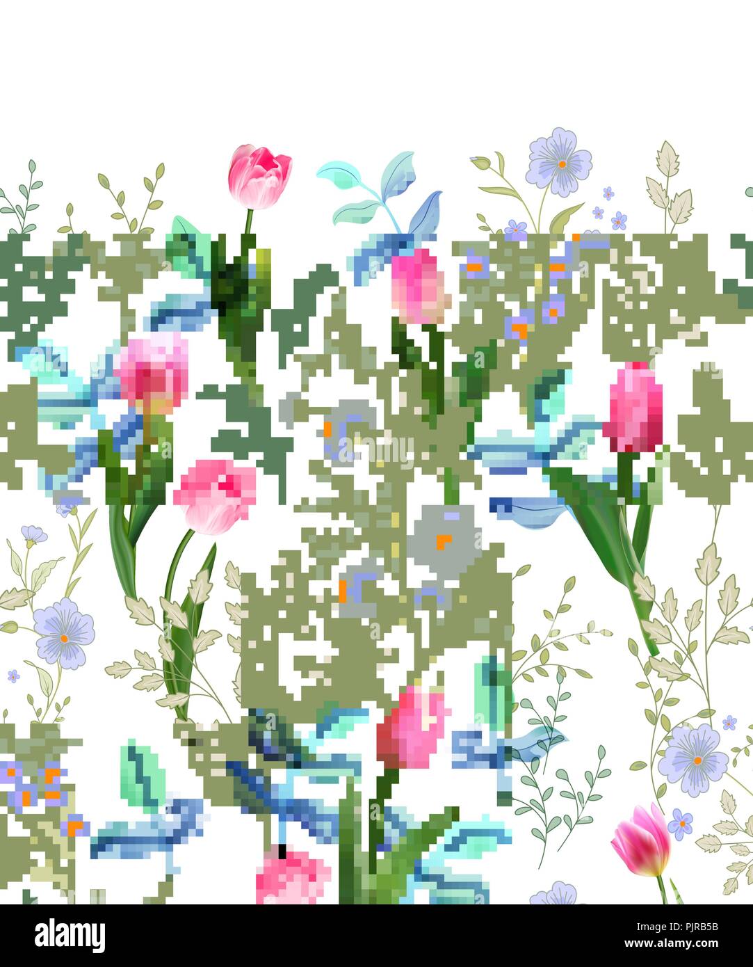 Spring flowers. Seamless floral border. Vintage vector illustration ...