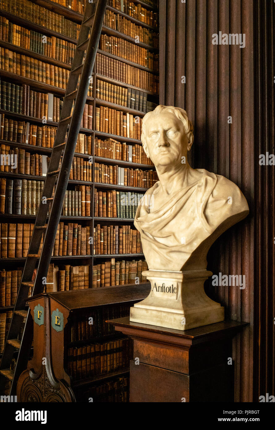 Bust of Aristotle in the magnificent oak panelled interior of Trinity ...