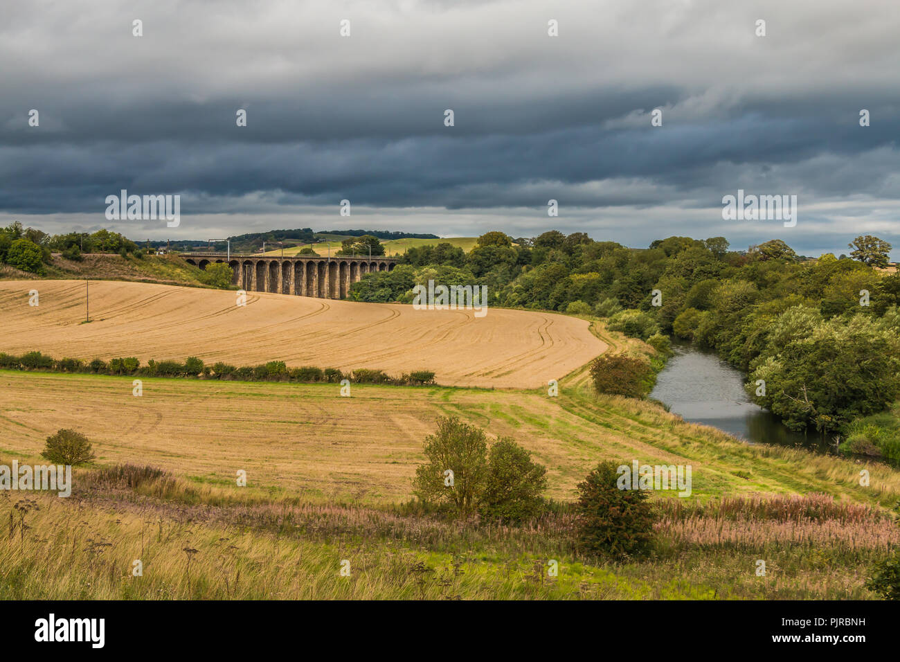 The Grade II listed Alnmouth viaduct which carries the east coast main ...