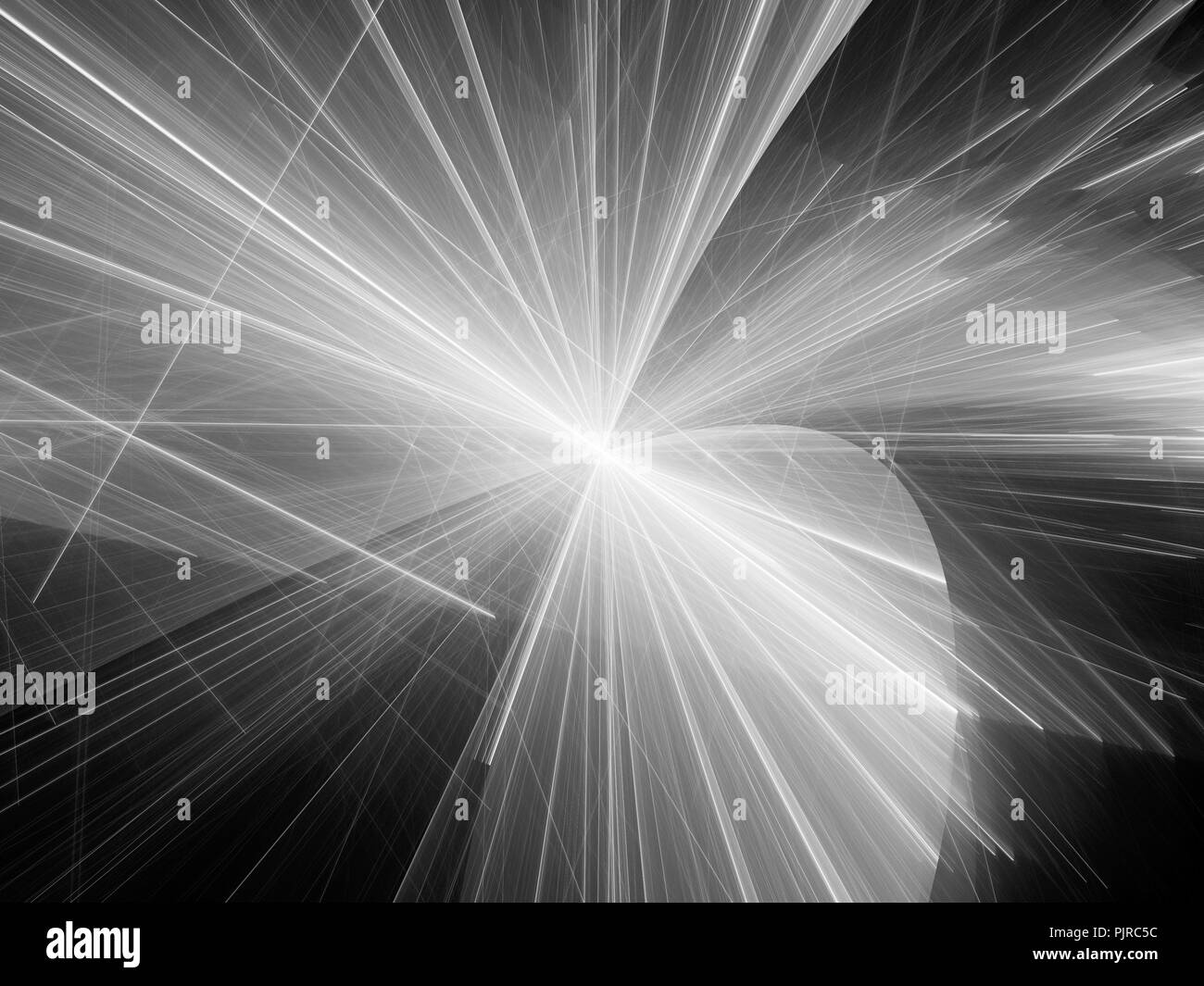 Glowing high power plasma lines explosion in space black and white, new ...