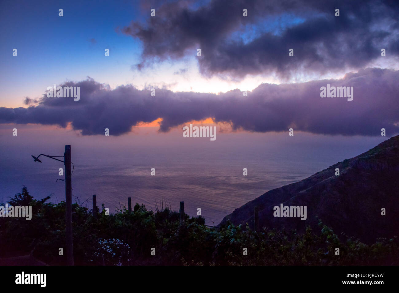 Sundown, coast with Faja There Ovelha, sea, Madeira, Portugal ...