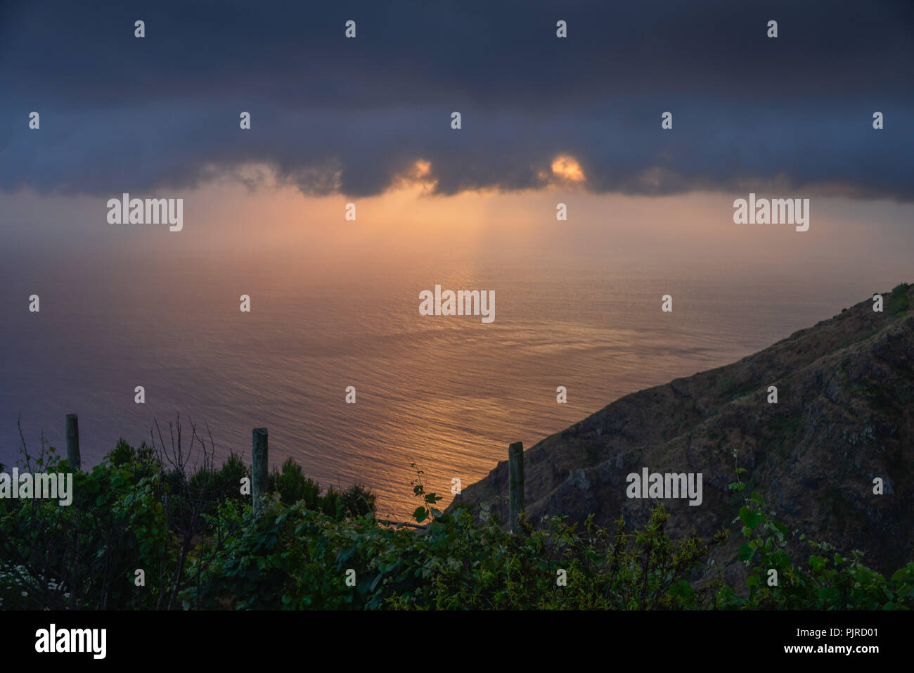 Sundown, coast with Faja There Ovelha, sea, Madeira, Portugal ...