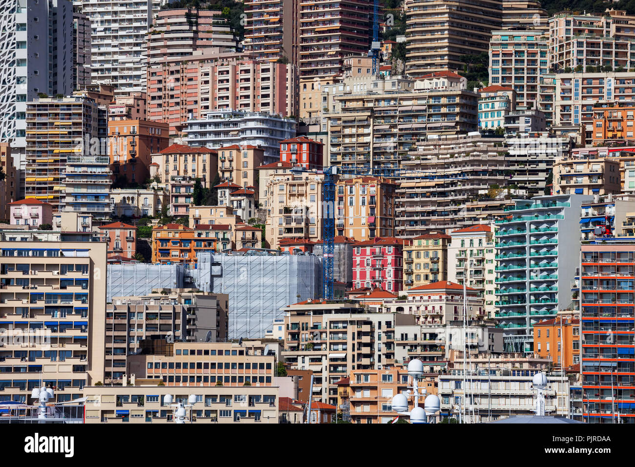 Principality of Monaco cityscape, densely populated urban background on ...