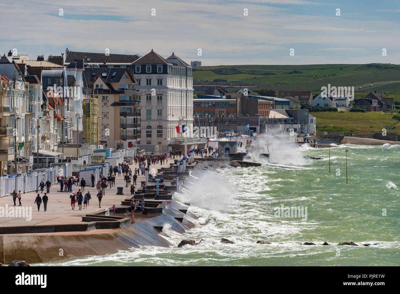 Wimereux, France - 16 June 2018: Wide angle view of the waterfront ...