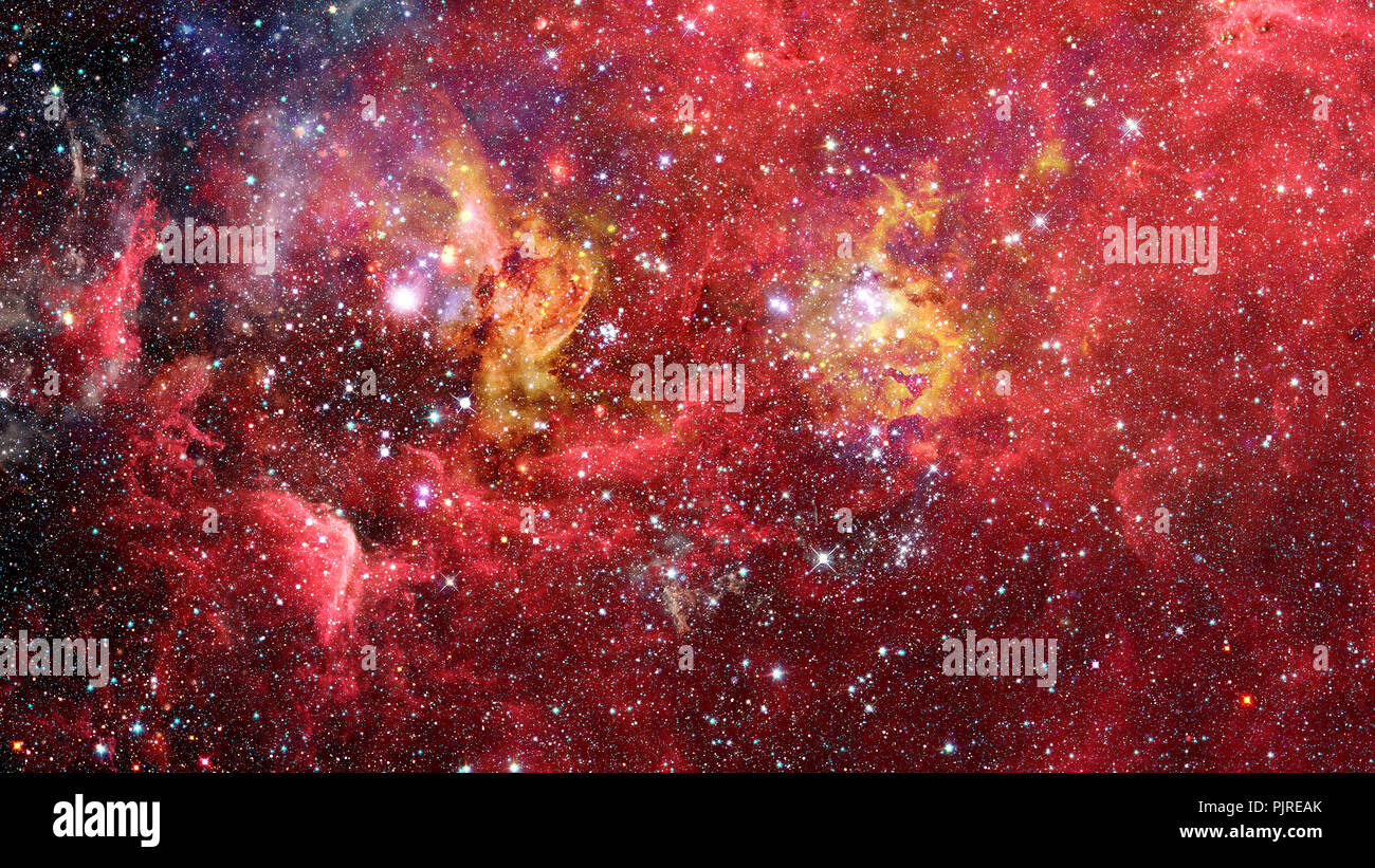 Giant glowing nebula. Space background with red nebula and stars ...