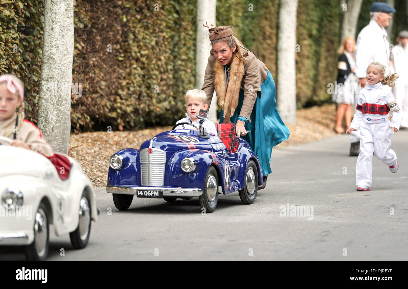 Carolina Fiston pushes her son Francis, aged 4, in his Austin J40 pedal ...