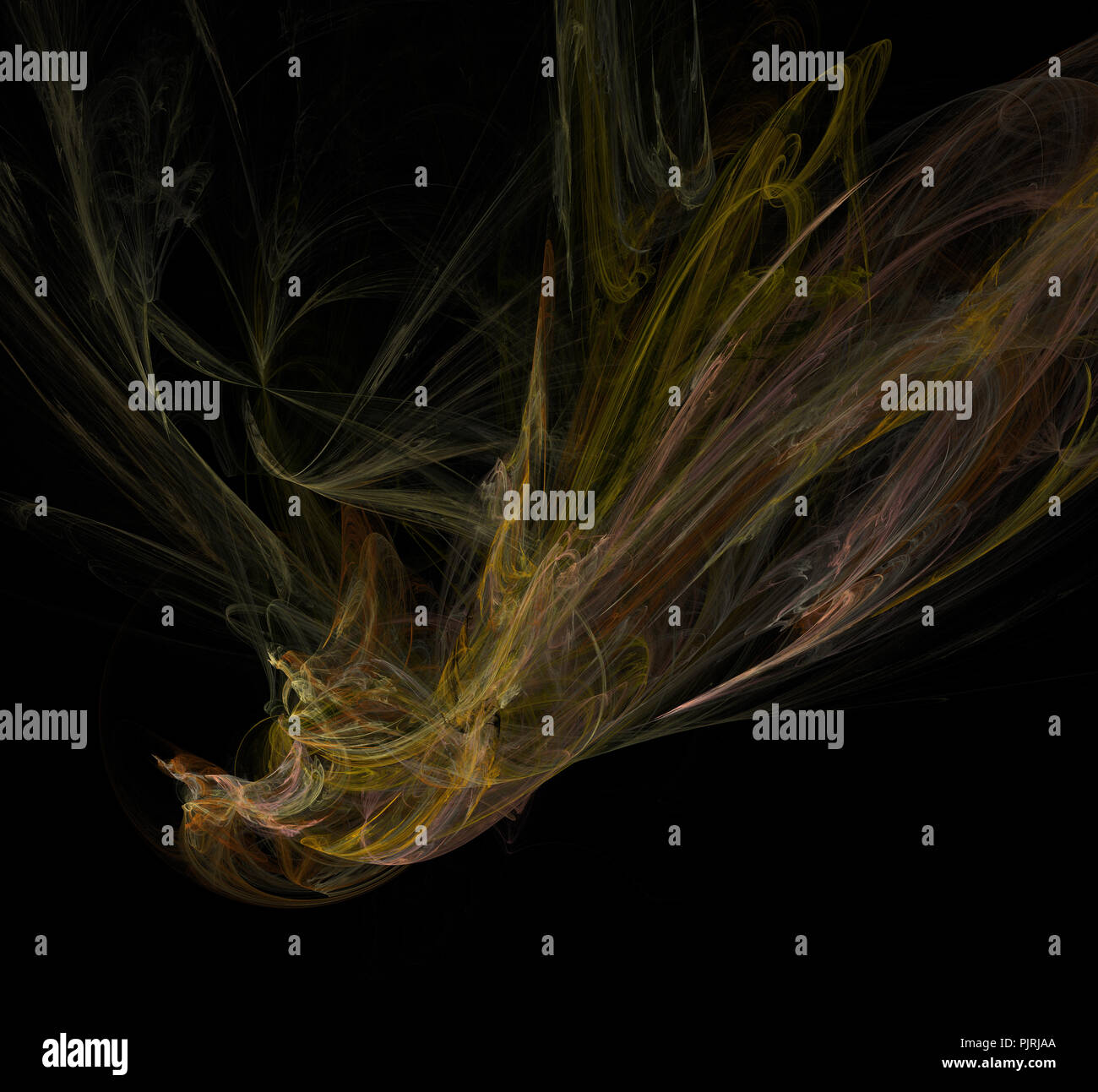 Abstract colorful yellow golden fractal on black background. Fantasy ...