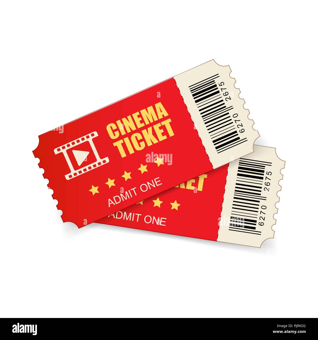 Realistic cinema ticket icon in flat style. Admit one coupon entrance ...