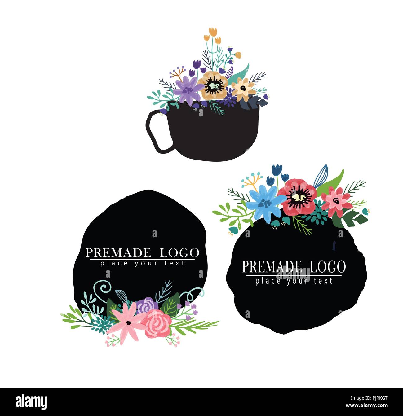Hand drawn cute floral logo template Stock Vector Image & Art - Alamy