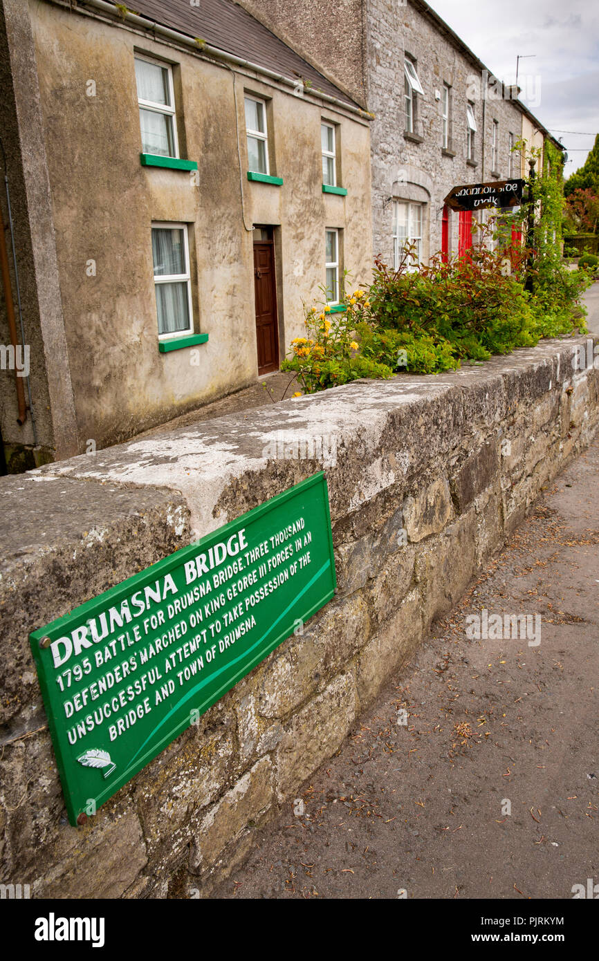 Ireland, Co Leitrim, Drumsna, 1795 battle plaque on old stone bridge ...