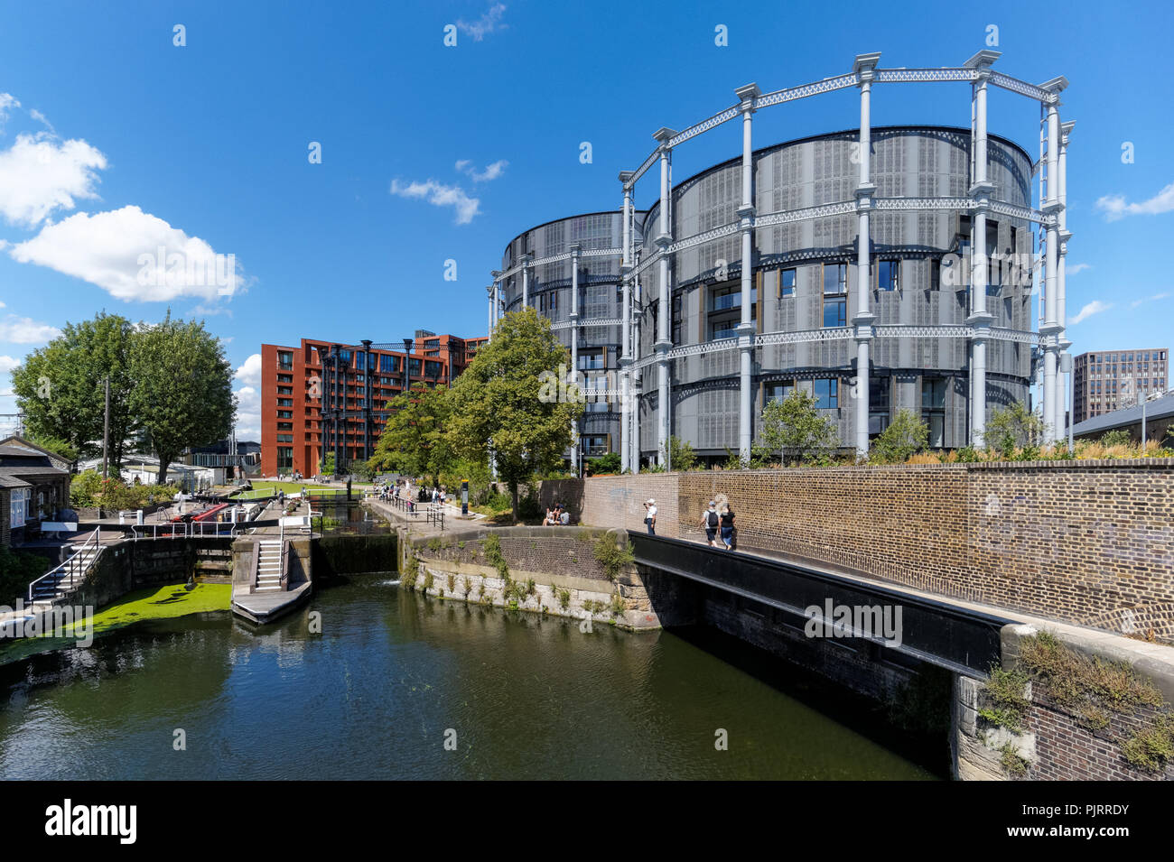 Gasholders modern residential building complex and the Regent's Canal ...