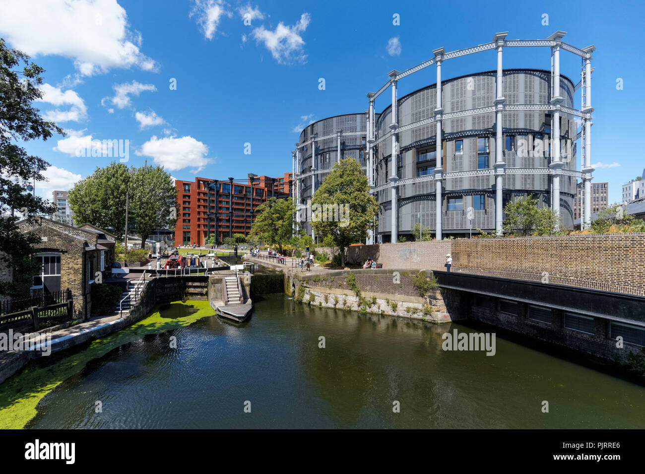 Gasholders modern residential building complex and the Regent's Canal ...