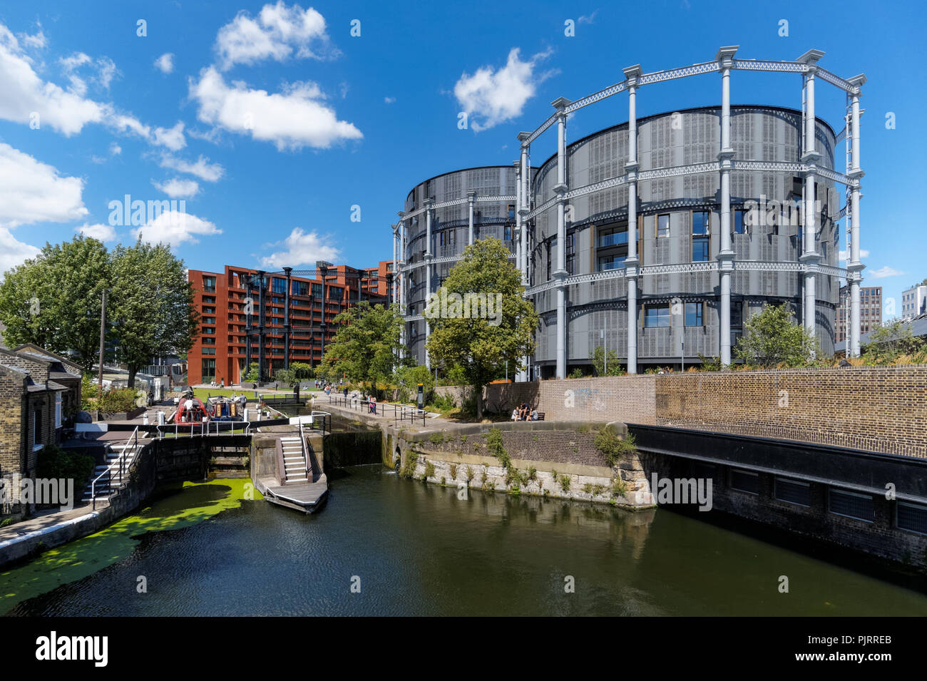Gasholders modern residential building complex and the Regent's Canal ...
