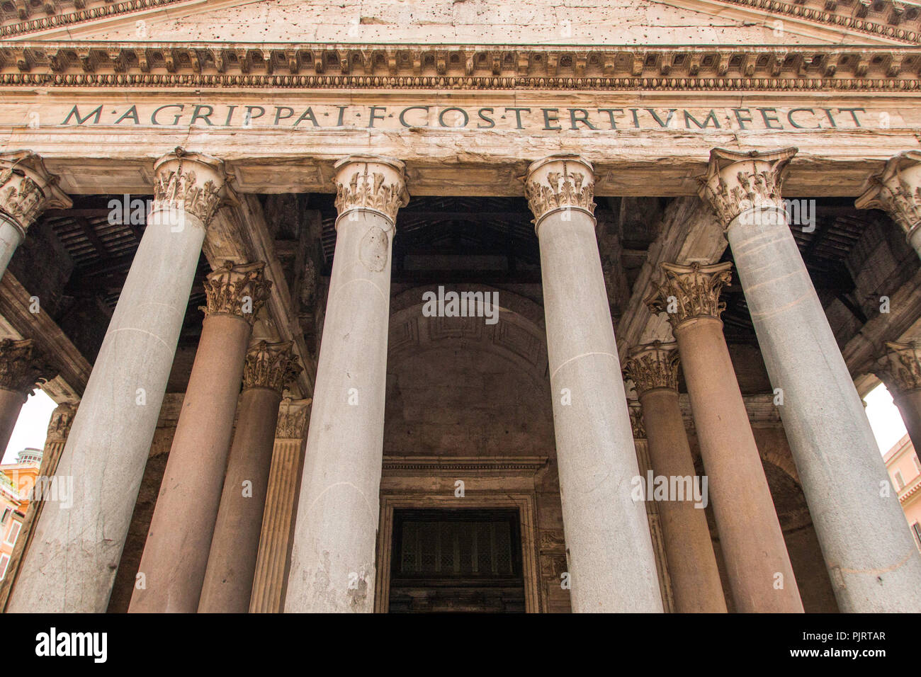 The Pantheon, Rome, Italy, front facade detail Stock Photo - Alamy
