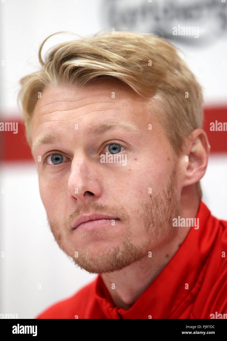 Denmark's Simon Kjaer during a press conference at Ceres Park, Aarhus ...