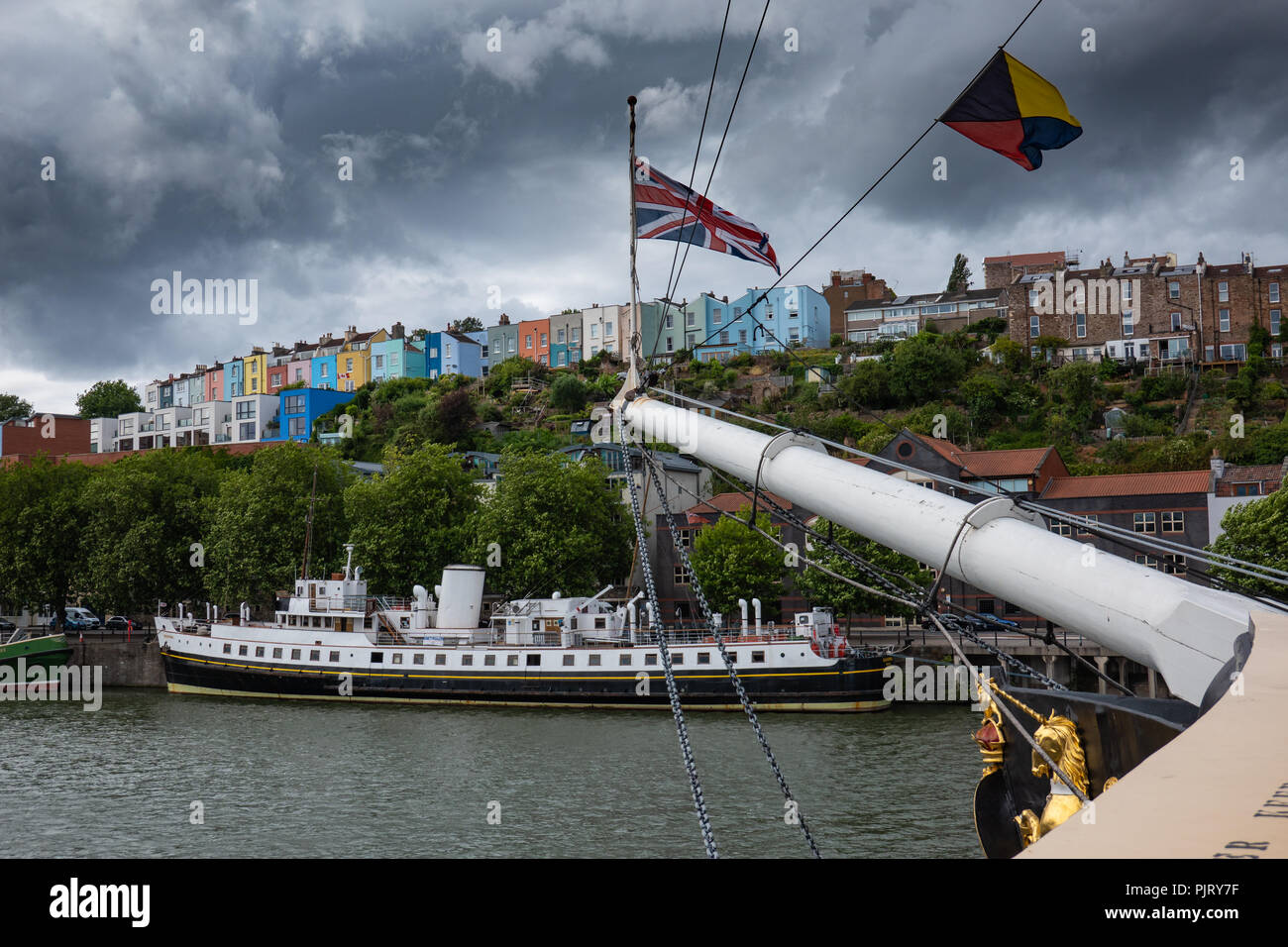 The bowsprit of the SS Great Britain points over the MV Balmoral ...