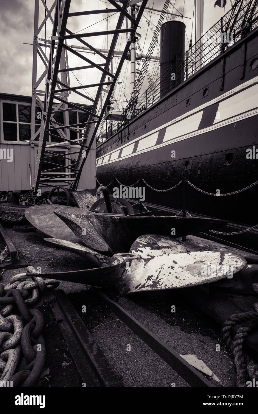 The SS Great Britain in dry dock in Bristol, England in a victorian ...