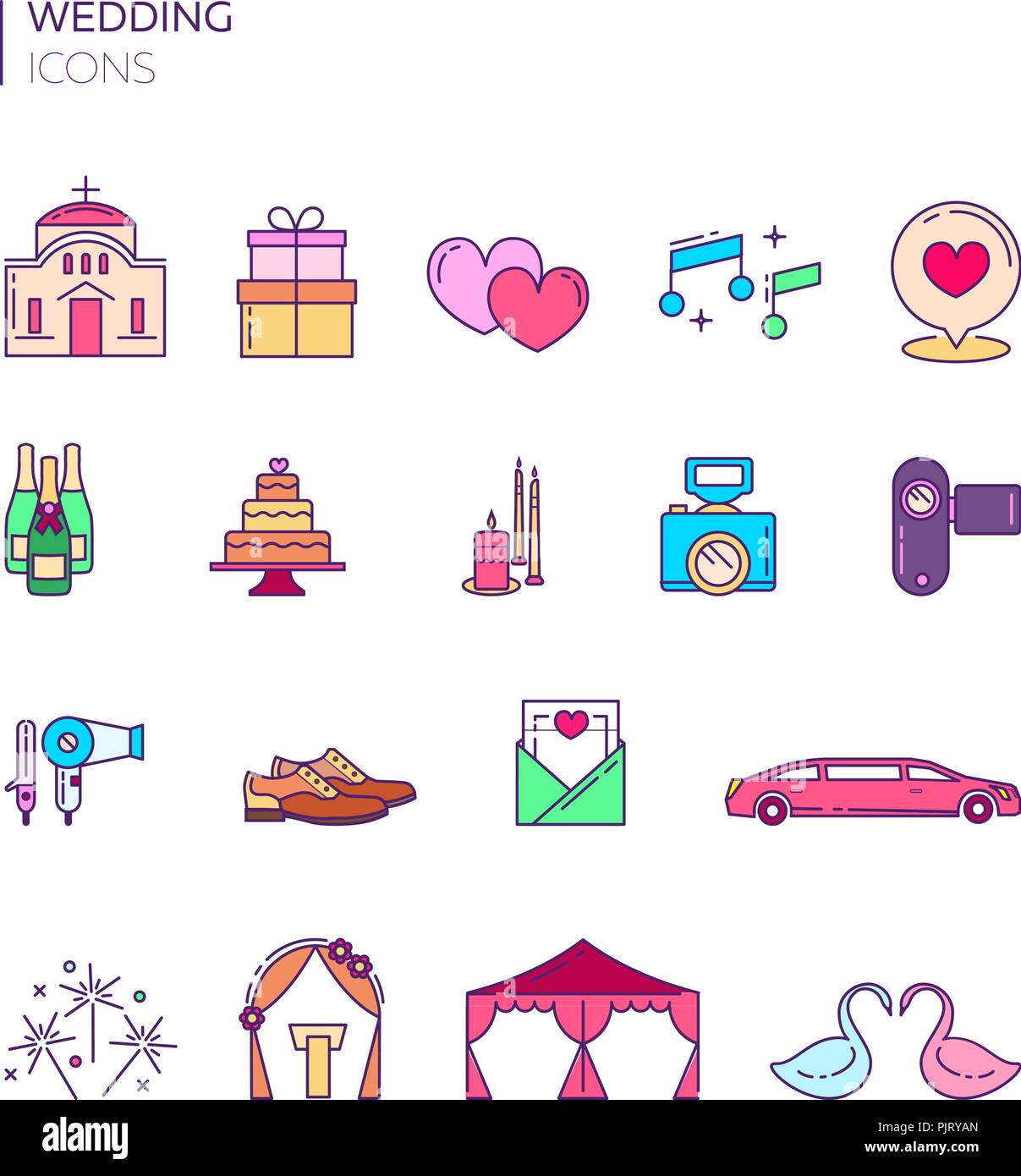 Set of wedding color icons. Eps 10 vector illustration Stock Vector ...