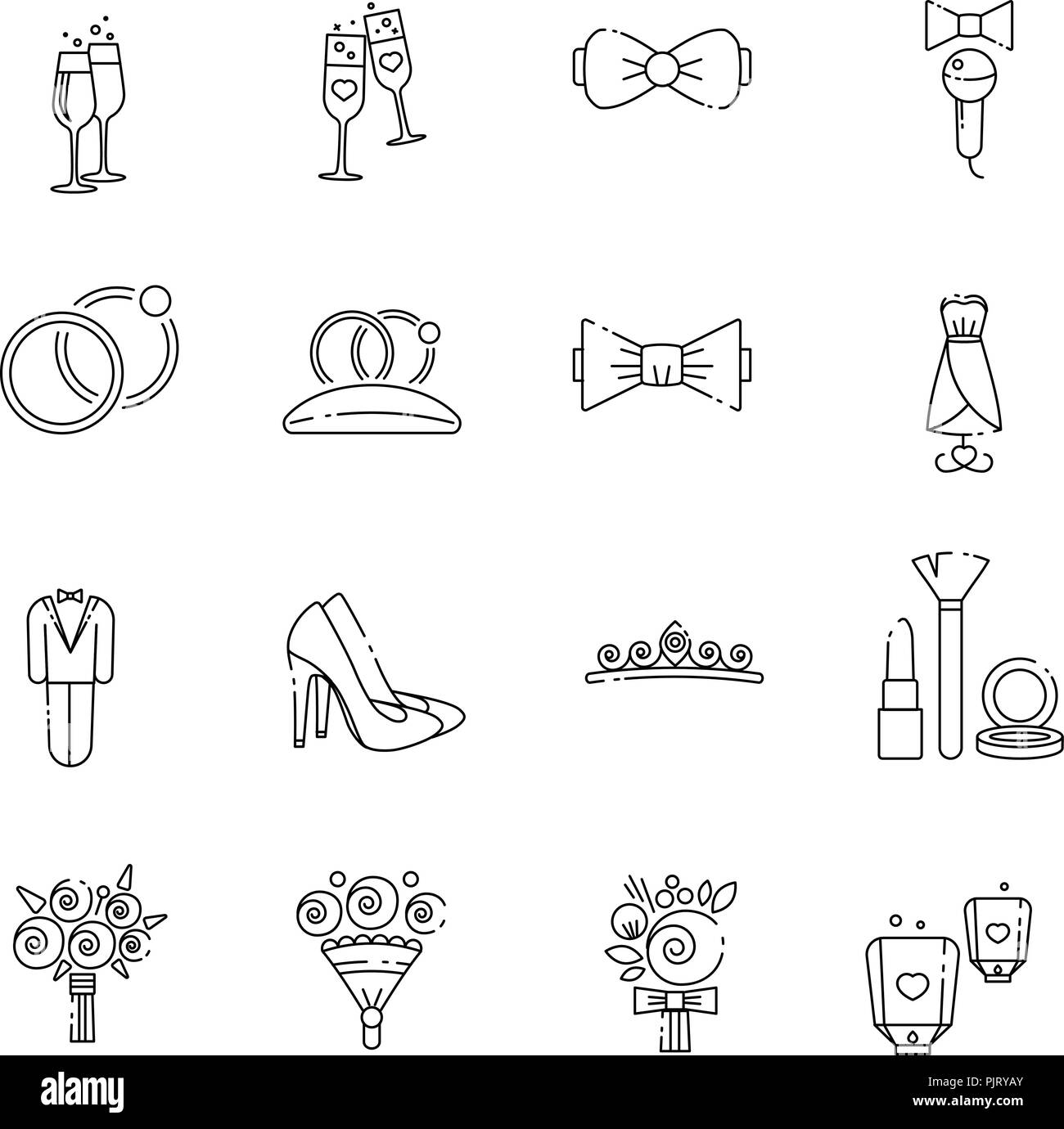 Linear wedding icons set. Eps 10 vector illustration. Line art wedding ...