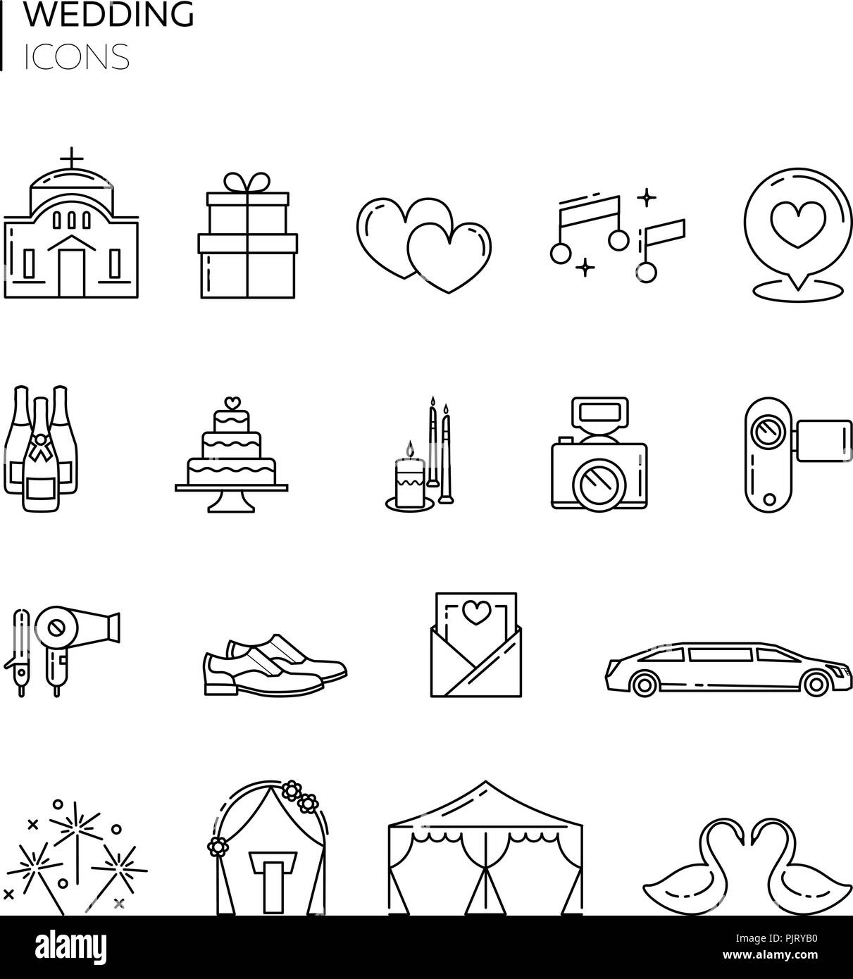 Set of outlined wedding icons. Eps 10 vector illustration. Line art ...