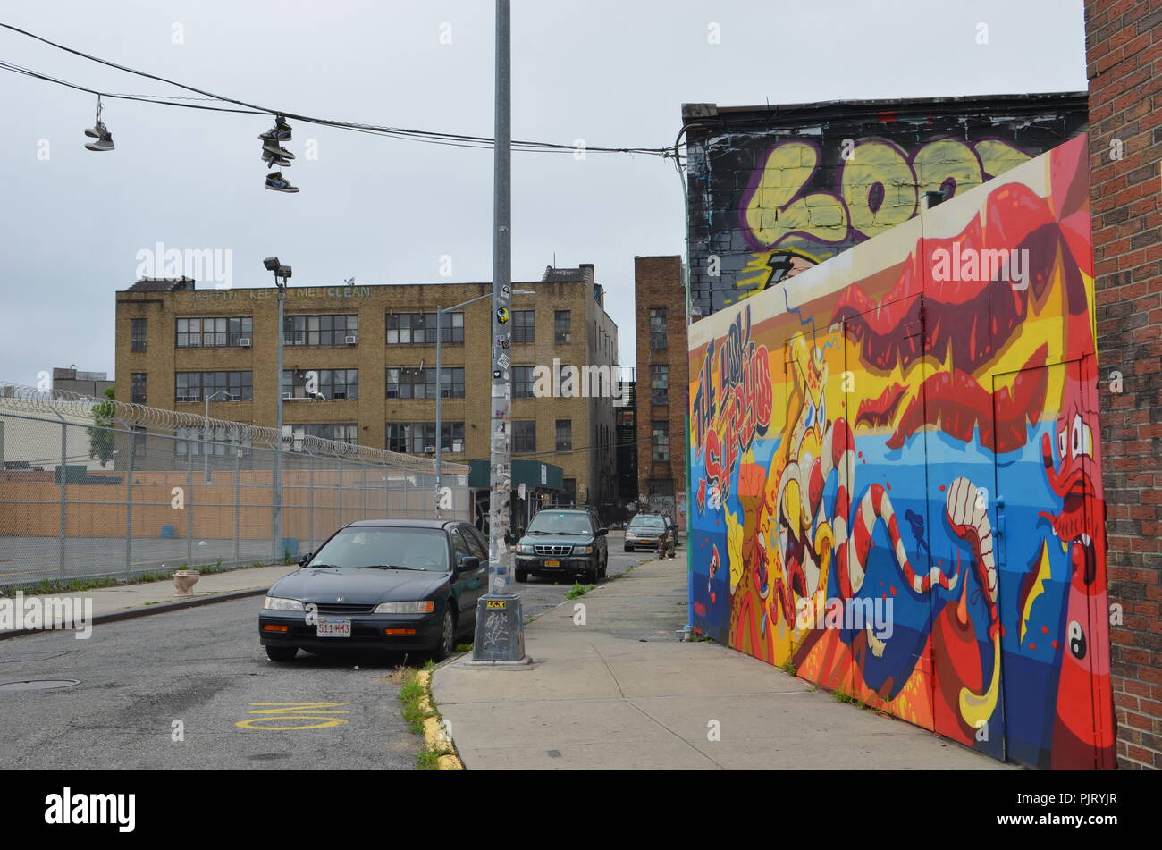 Mural art at East Williamsburg in Brooklyn. The Bushwick Collective has ...