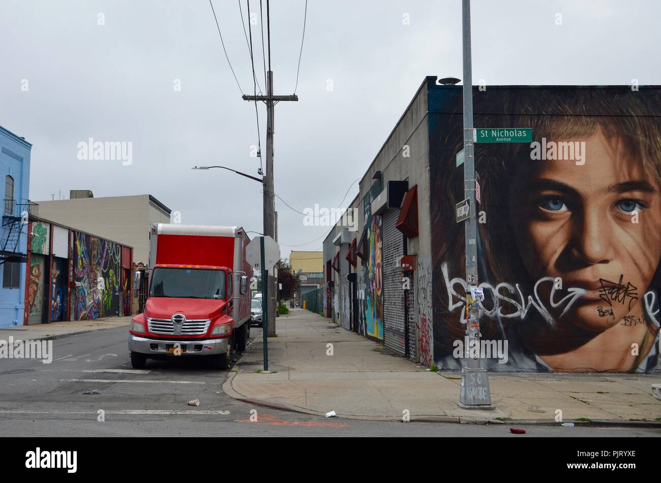 Mural art at East Williamsburg in Brooklyn. The Bushwick Collective has ...