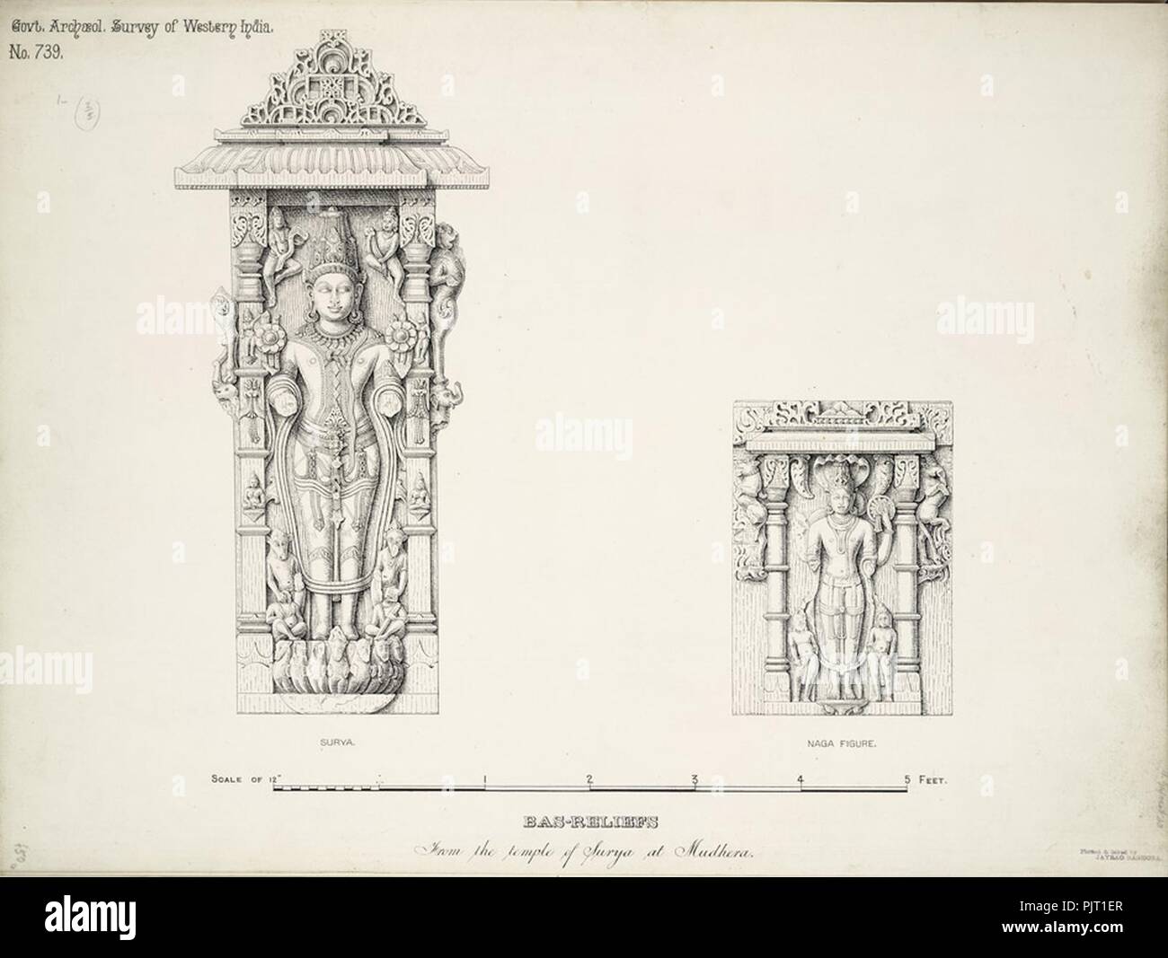 Bas reliefs at the 11th century Modhera temple, Gujarat, 1886 sketch ...