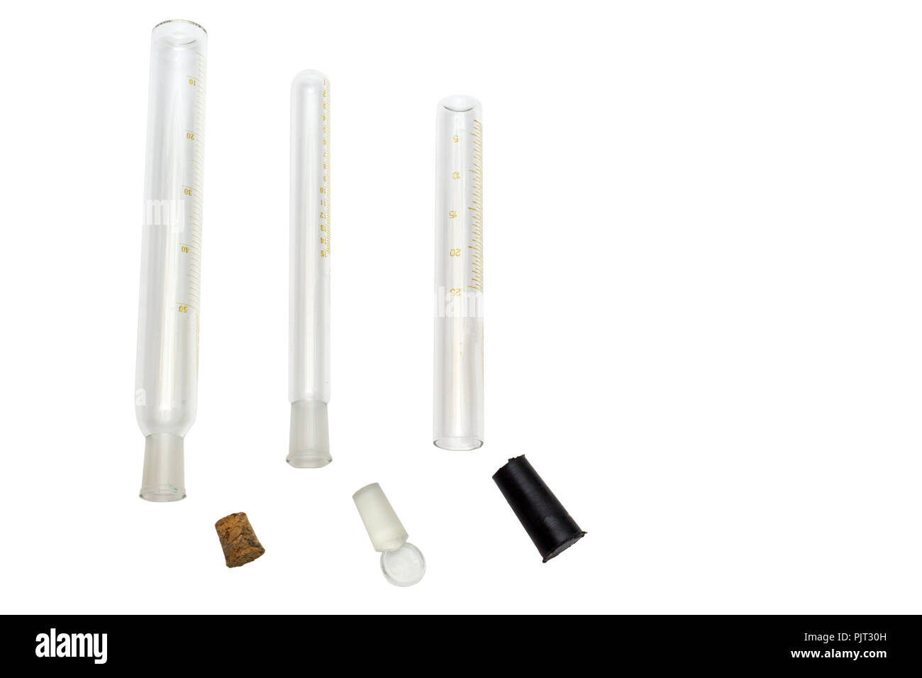 graduated measuring cylinders of different volumes, with various ...