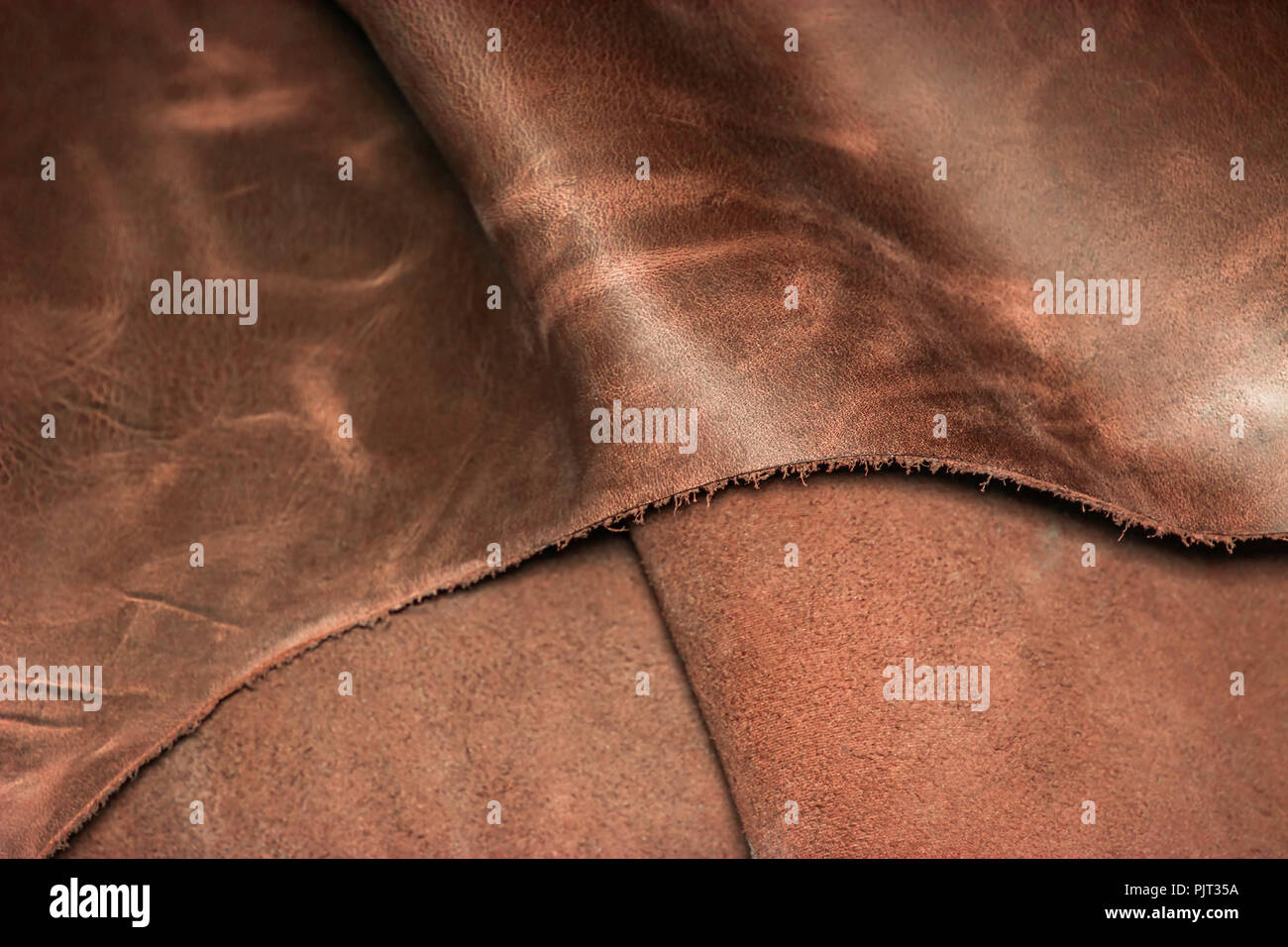 Pieces of brown leather. Texture of natural leather Stock Photo - Alamy